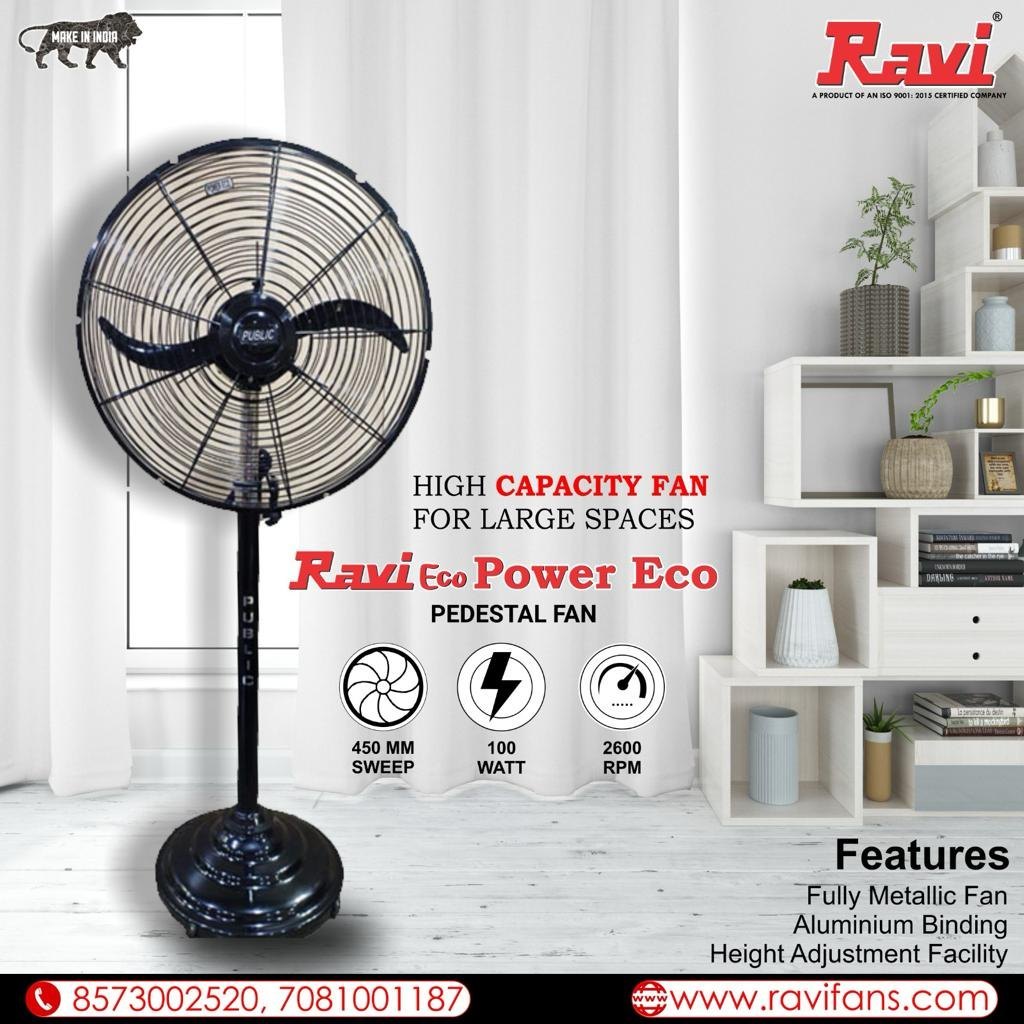 Ravi Eco Windstorm 400 mm Ultra High Blade Pedestal Fan (Black, Pack of 1)